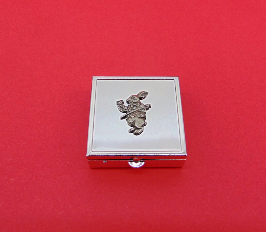 White Rabbit Design Square Chrome Mint / Pill Box - Alice in Wonderland ...