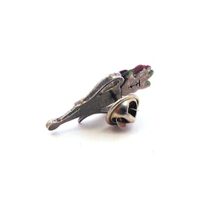 Poirot Style Boutonniere Brooch With Purple Rose - Hand Painted Pewter ...
