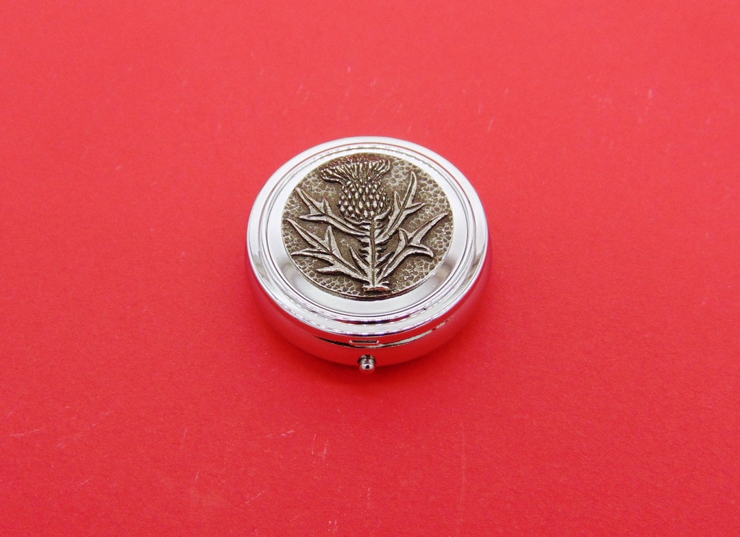 Scottish Thistle Design Round Chrome Pill Box Scottish Gift - Etsy