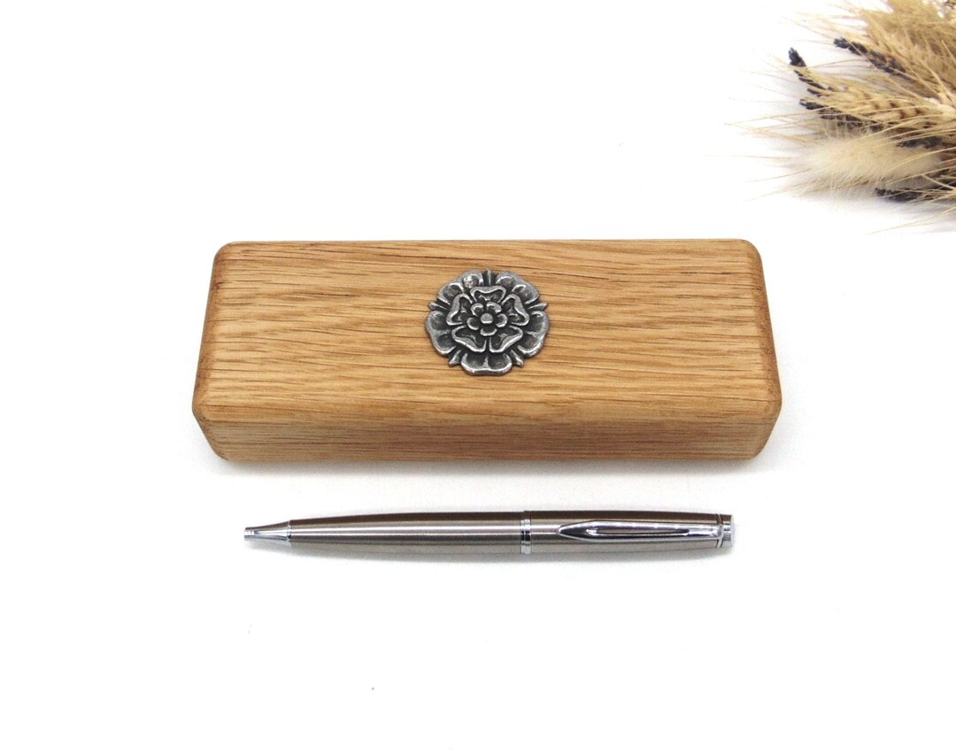 Tudor Rose Design Oak Wooden Pen Box & Pen Set - Fathers Day Gift ...
