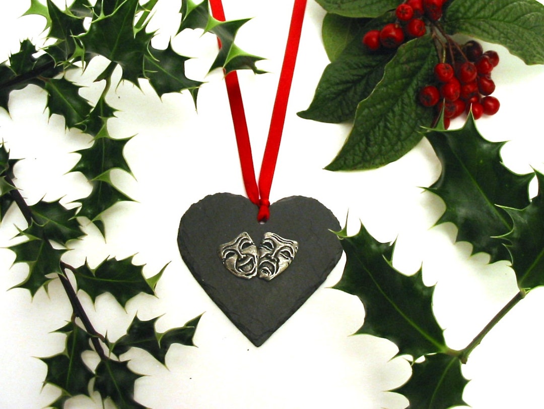 Comedy Tragedy Masks Natural Slate Heart - Christmas Decoration 2025 ...
