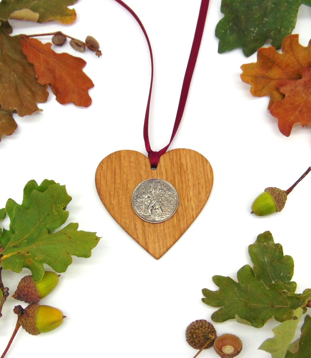 St Christopher Design Oak Heart Wooden Ornament St Christopher Gift ...