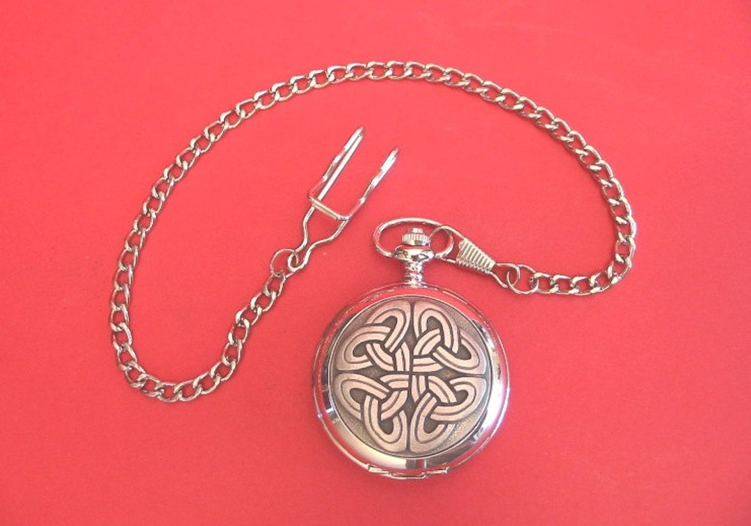 Celtic Knot Design Pocket Watch - Pewter Fronted With Albert Chain ...