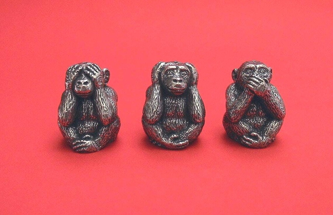 Thimble See No Evil Hear No Evil Speak No Evil Monkeys, Pewter ...