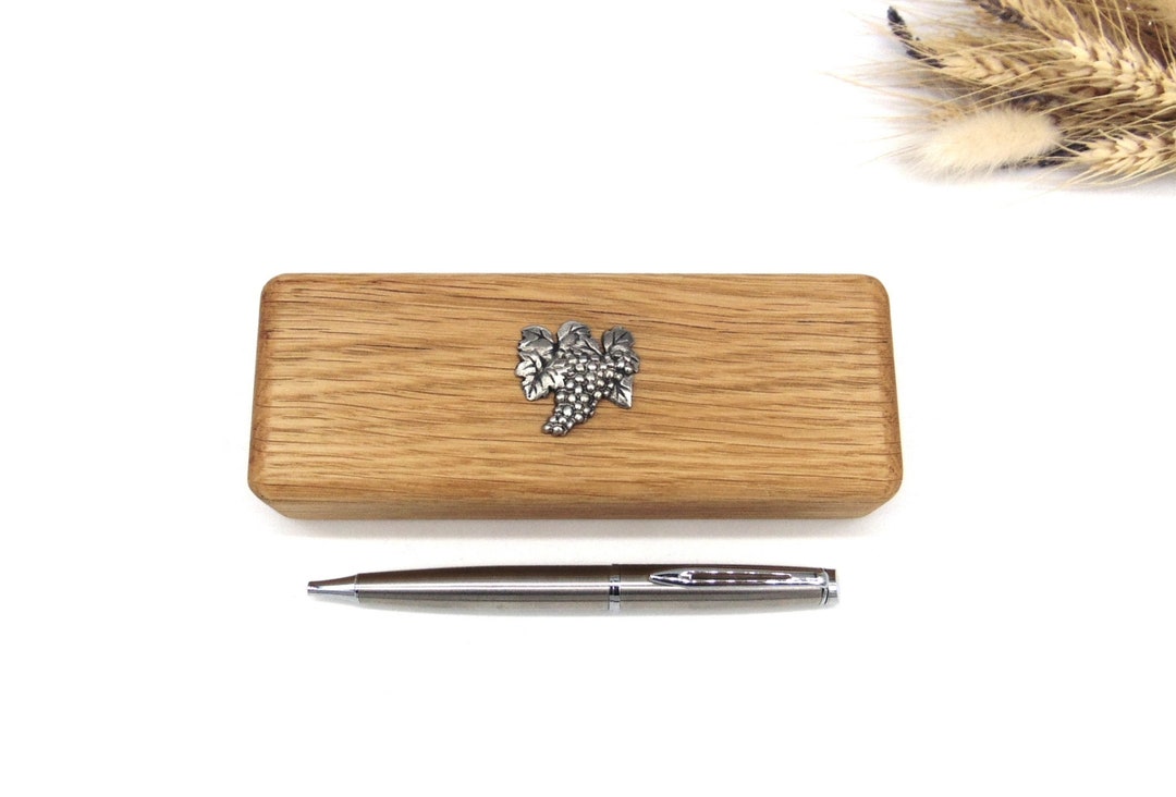 Grapevine Design Oak Wooden Pen Box & Pen Set - Wine Lover Gift - Wine ...