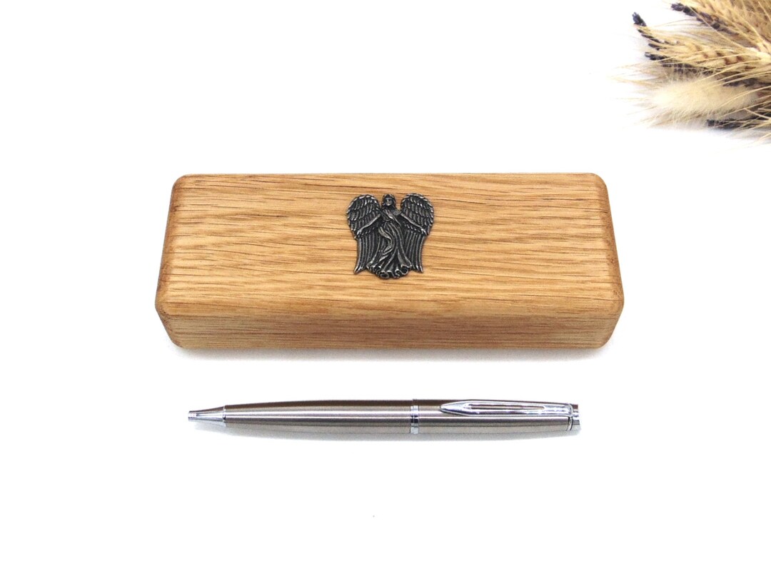 Guardian Angel Design Oak Wooden Pen Box & Pen Set - Fathers Day Gift ...
