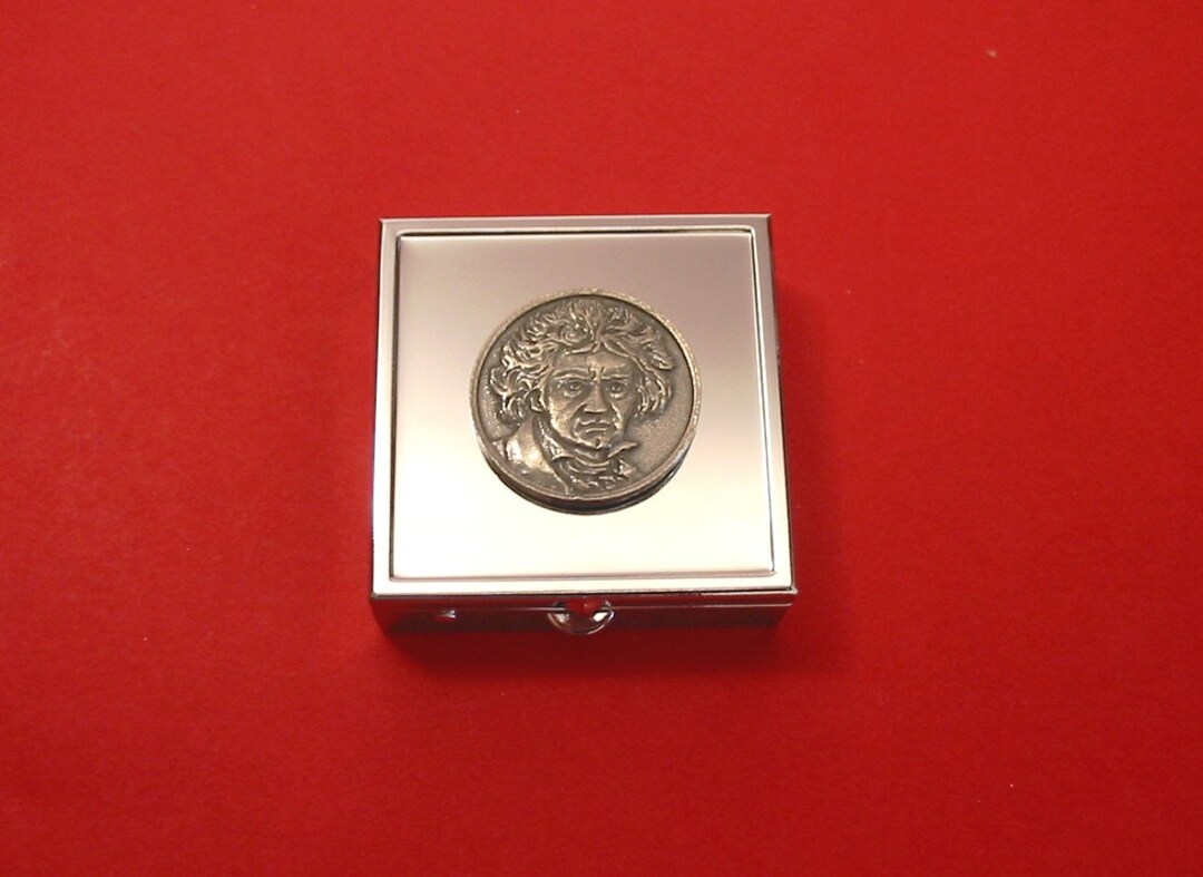Beethoven Design Square Chrome Mint / Pill Box Small Trinket Box Pill ...
