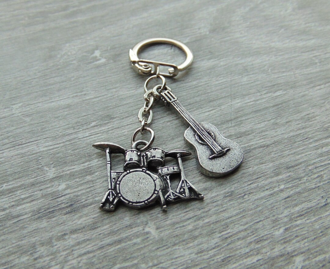 Buy Drum Kit & Acoustic Guitar Pewter Keyring Combo Music Gift Keychain ...