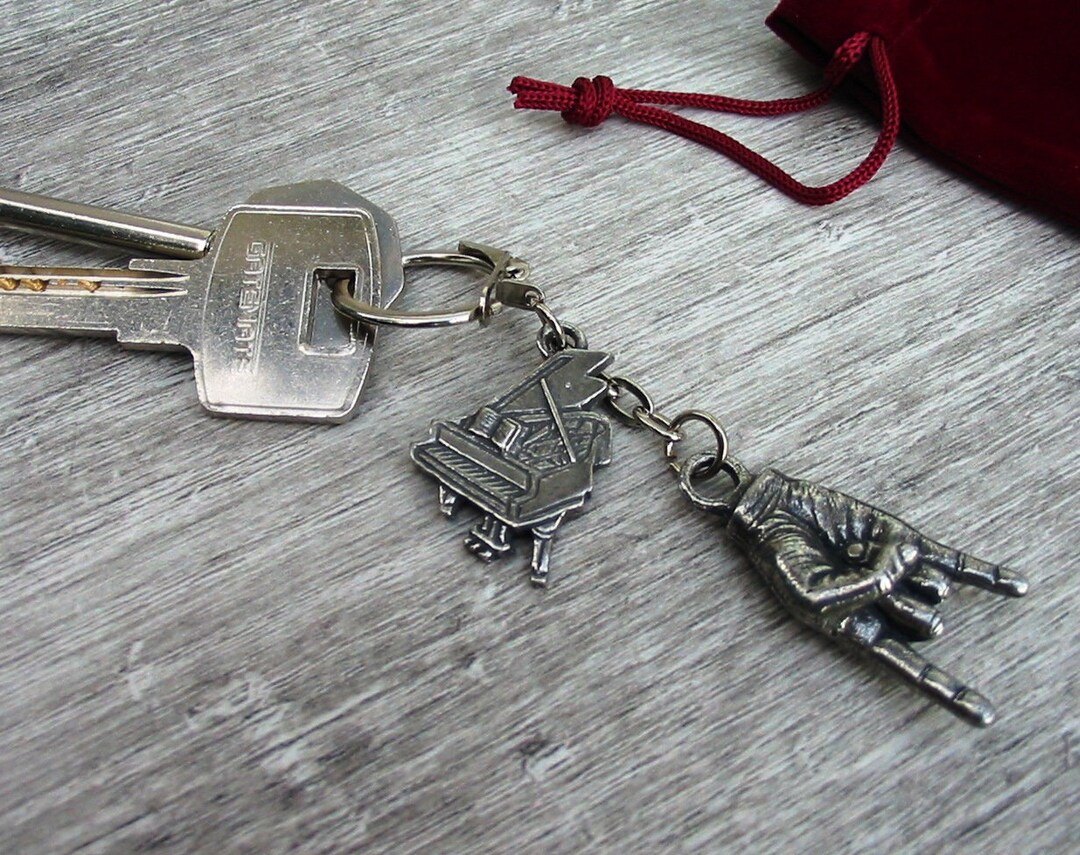 Rock on & Piano Pewter Keyring Combo Heavy Metal Gift Rock Music ...
