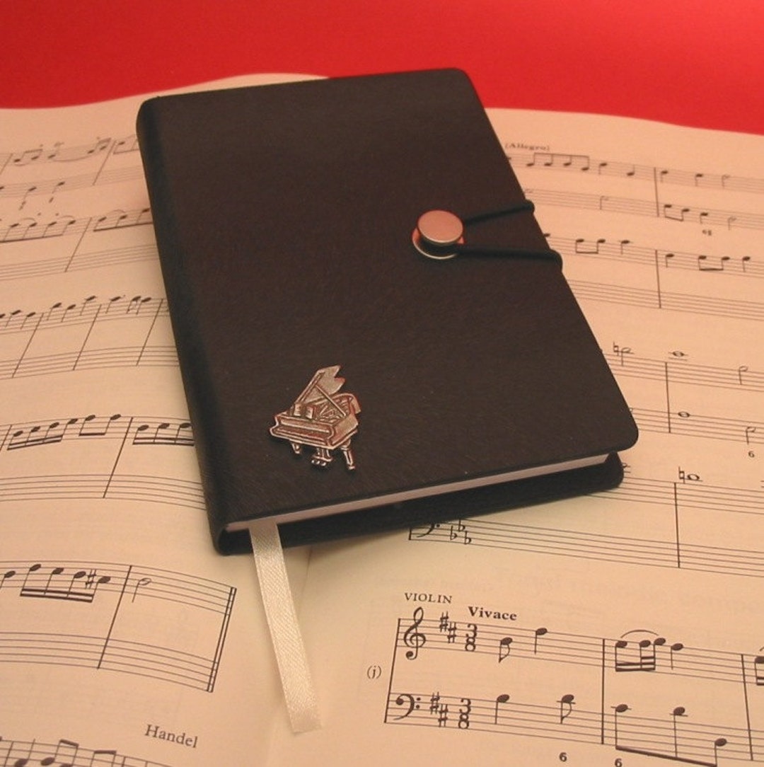 Grand Piano Hand Cast Pewter Motif on A6 Black Journal - Piano Teacher ...
