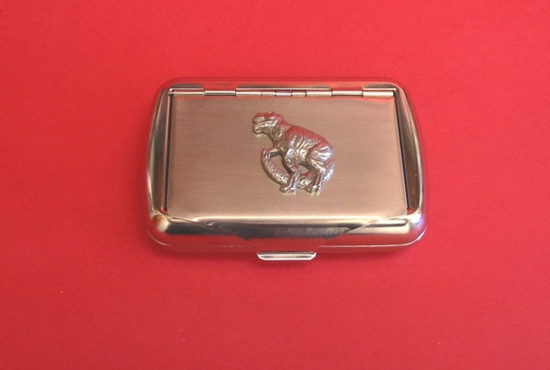 Dinosaur T-rex Chrome Tobacco Tin Trinket Box Smoker's Gift History ...