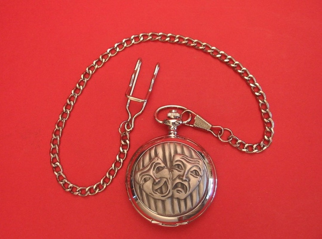 Comedy Tragedy Masks Design Pocket Watch Pewter Fronted With Albert ...