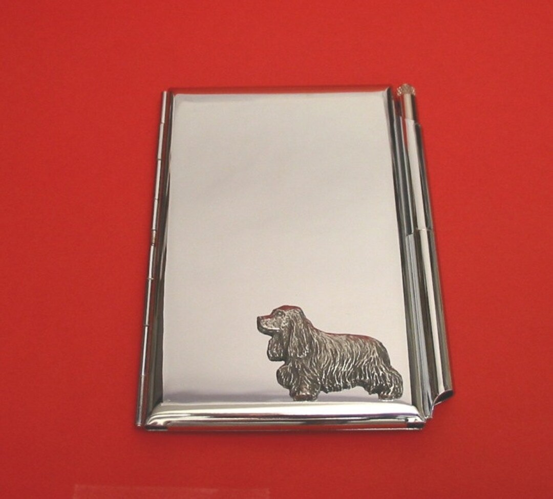 Cocker Spaniel Chrome Notebook & Pen Card Holder With Hand Cast Pewter ...