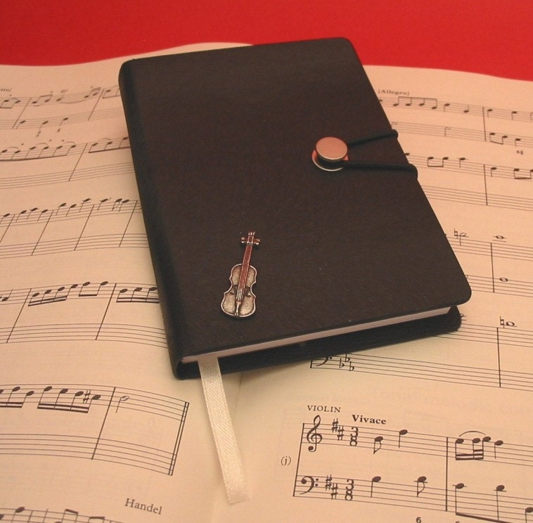 Violin Hand Cast Pewter Motif on A6 Black Journal Violin - Etsy
