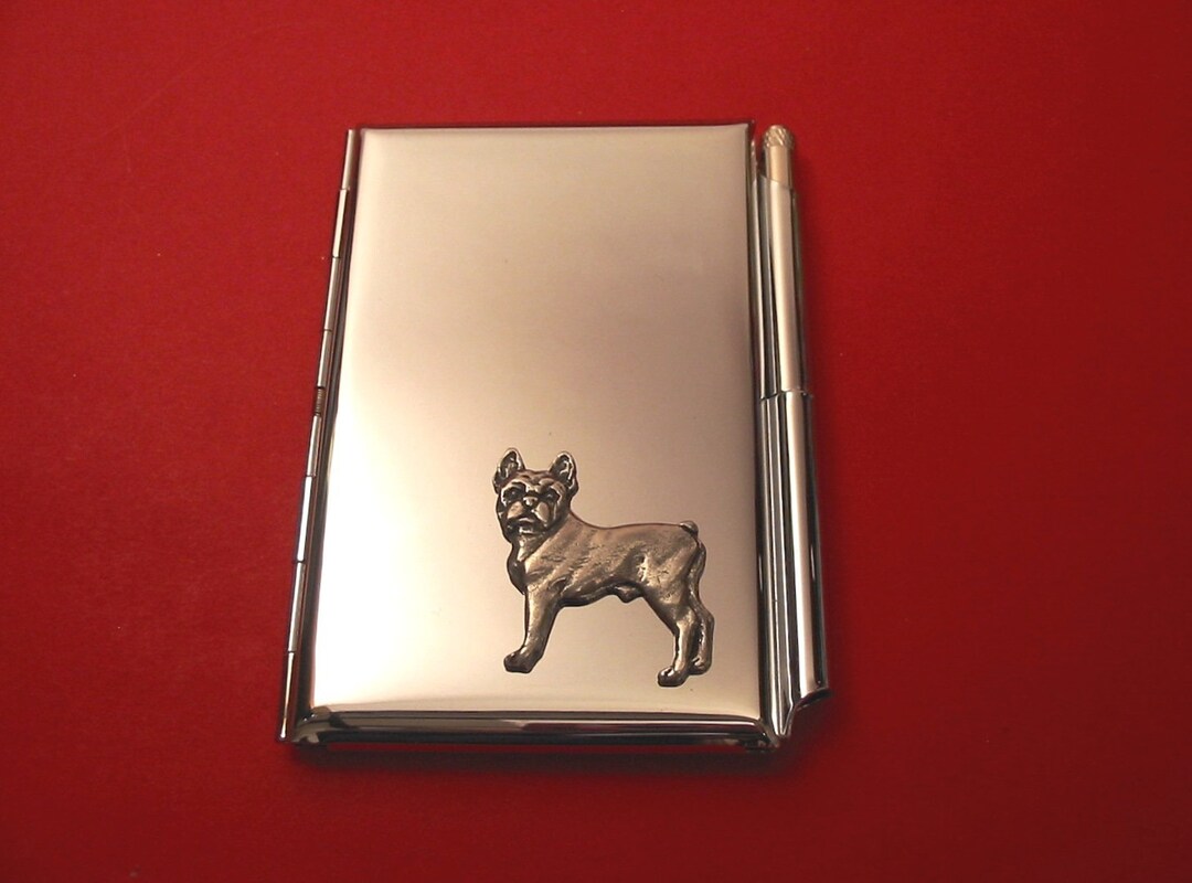 Boston Terrier Design Chrome Notebook & Pen Card Holder - Pocket ...