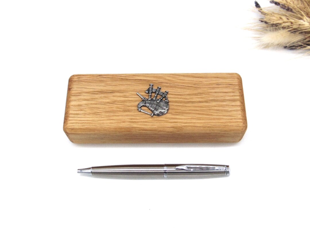 Bagpipes Design Oak Wooden Pen Box & Pen Set - Scottish Gift - Fathers ...