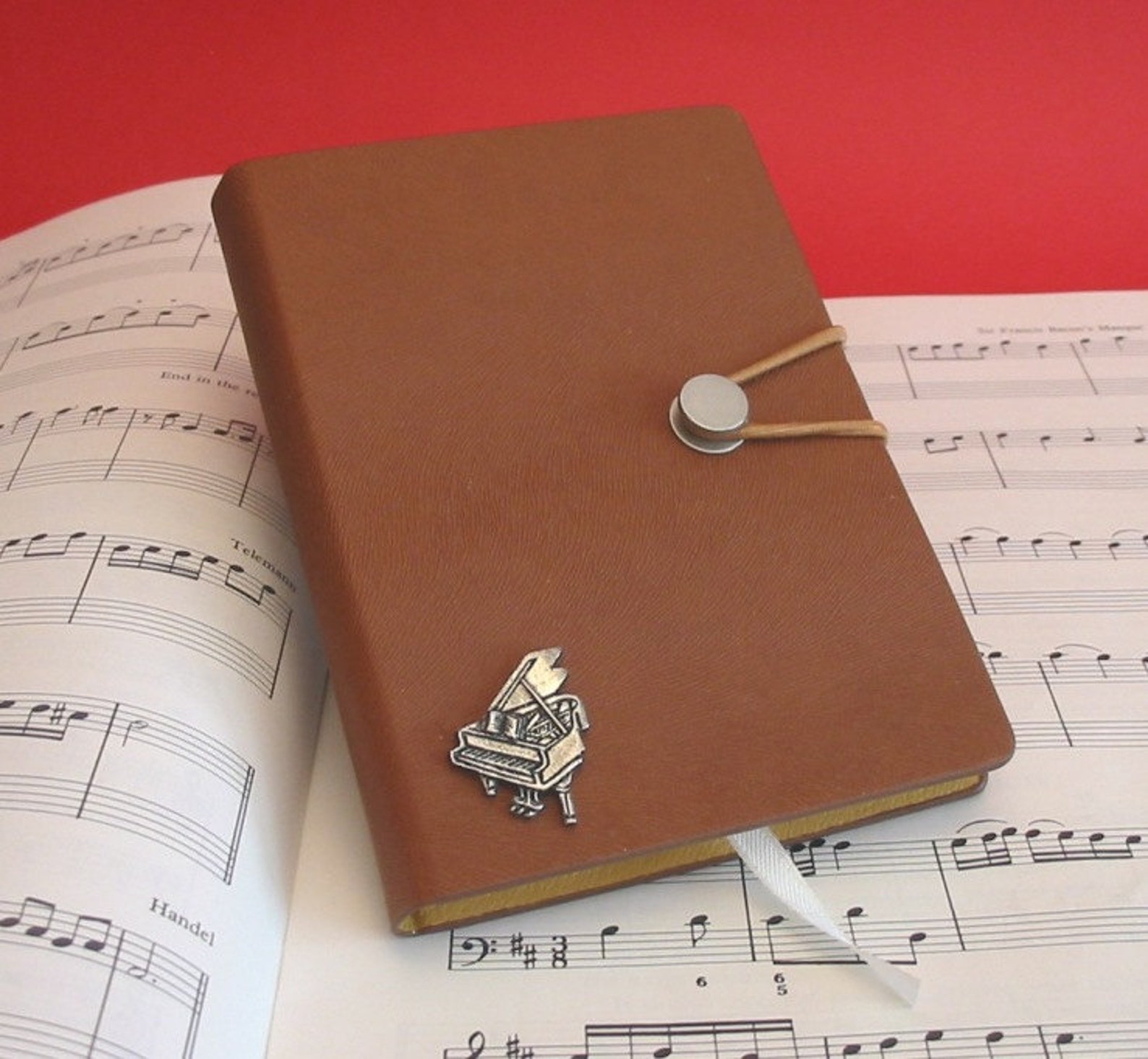 Grand Piano Hand Cast Pewter Motif on Tan A6 Notebook - Piano Gift ...