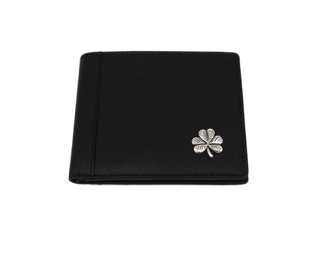 Shamrock Design Black Real Leather Wallet Card Holder - Shamrock Gift ...