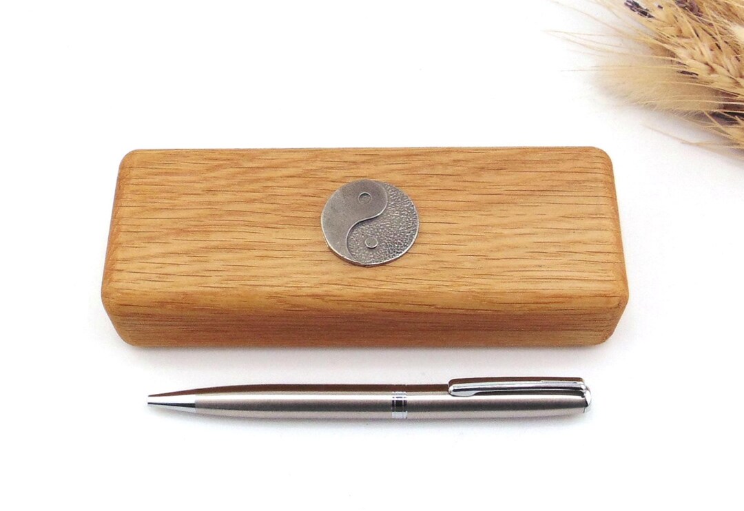 Yin Yang Design Oak Wooden Pen Box & Pen Set, Yin Yang Gift, Fathers ...