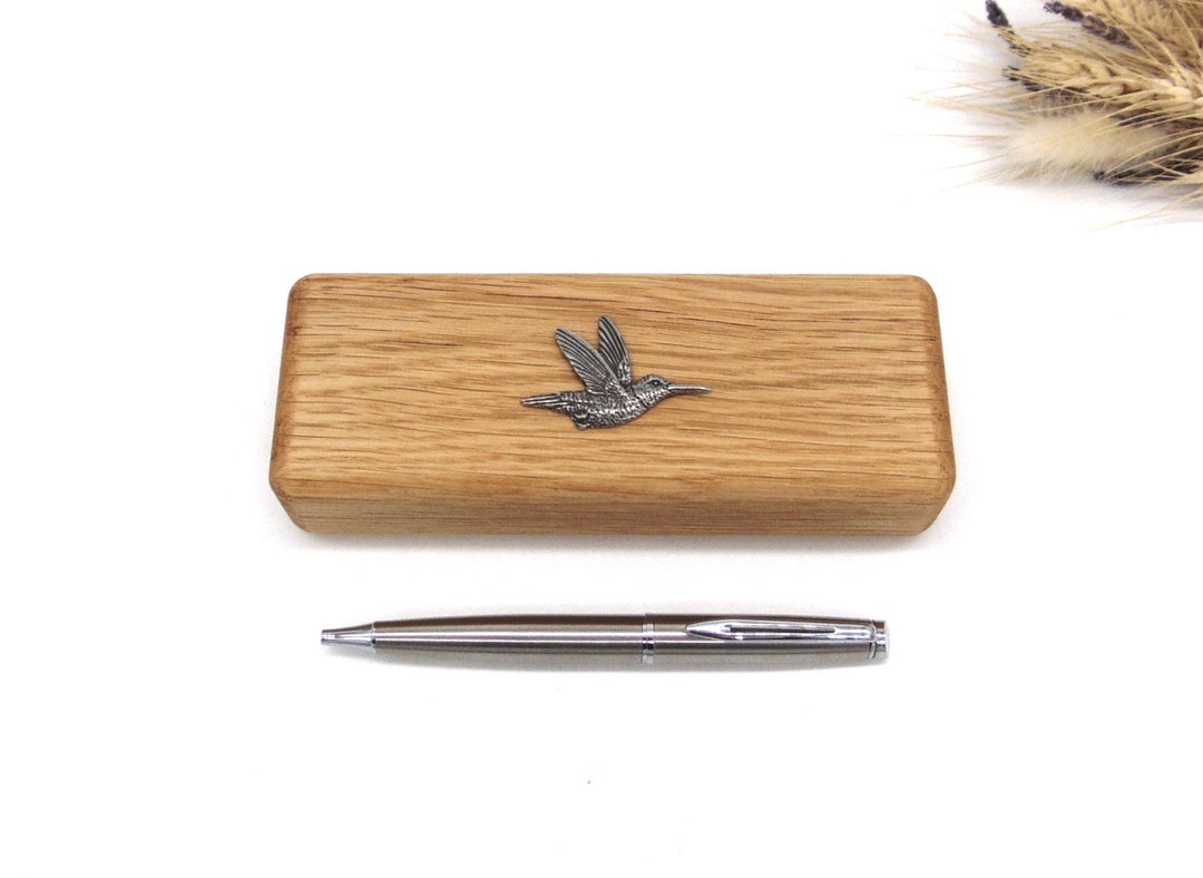 Hummingbird Design Oak Wooden Pen Box & Pen Set - Hummingbird Gift ...