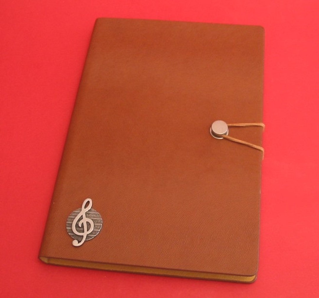 Treble Clef Hand Cast Pewter Motif on A5 Tan Journal Piano Notebook ...
