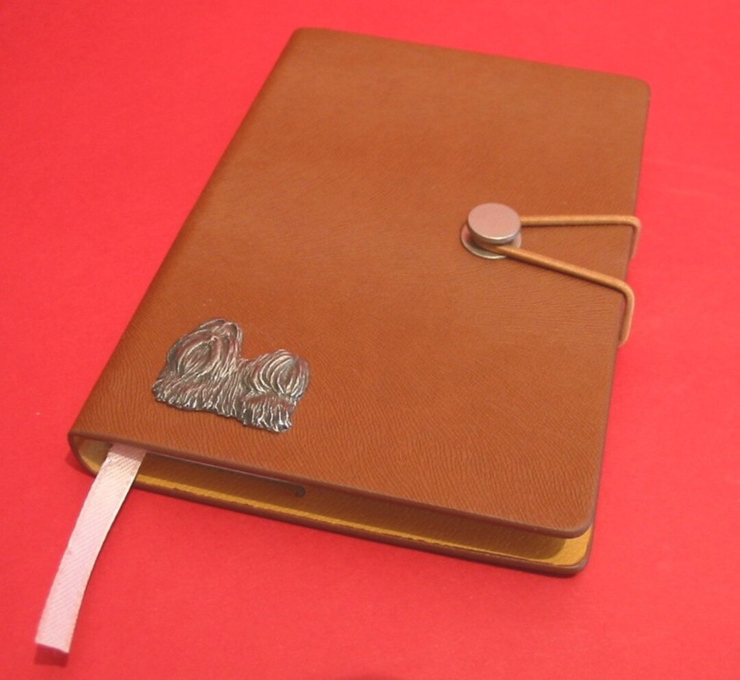 Shih Tzu Hand Cast Pewter Motif on A6 Tan Notebook - Shih Tzu Journal ...