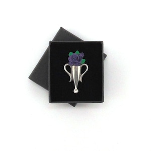Poirot Style Boutonniere Brooch With Purple Rose - Hand Painted Pewter ...