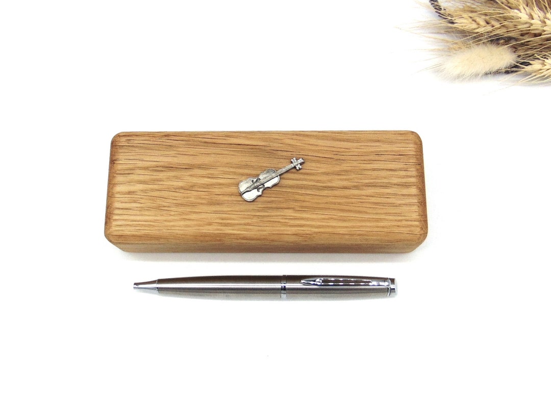 Violin Design Oak Wooden Pen Box & Pen Set Fathers Day Gift Gift for ...