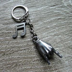 Rock on & Music Notes Pewter Keyring - Unique Fathers Day Gift - Heavy ...