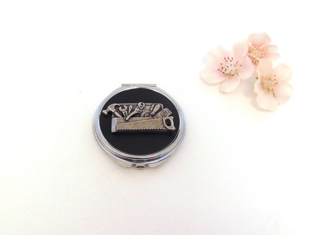 Toolbox DIY Design Round Compact Mirror With Black Faux Leather ...