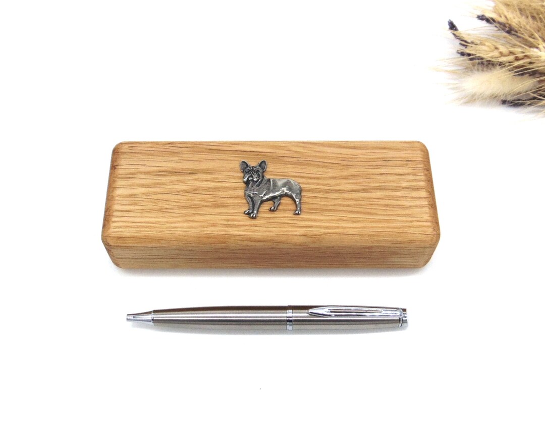 French Bulldog Design Oak Wooden Pen Box & Pen Set - French Bulldog ...