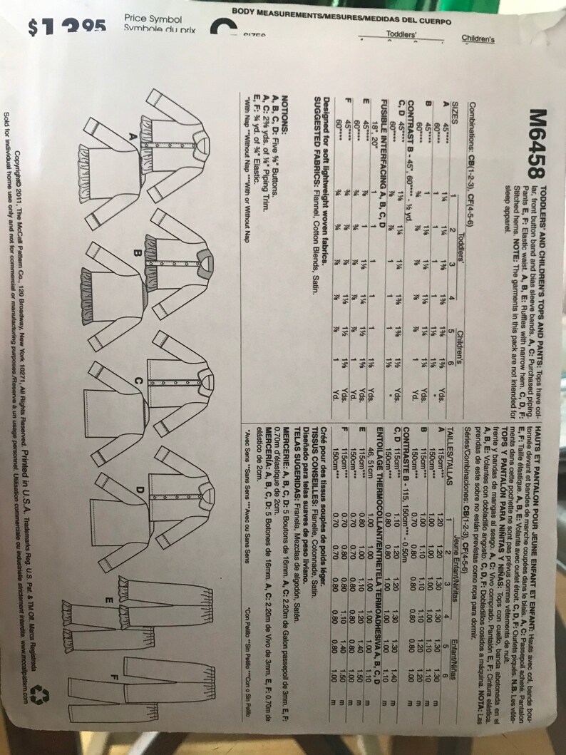 Mccalls 6458 Boys and Girls Pajama Pattern Size 1-2-3 and 4-5-6 - Etsy