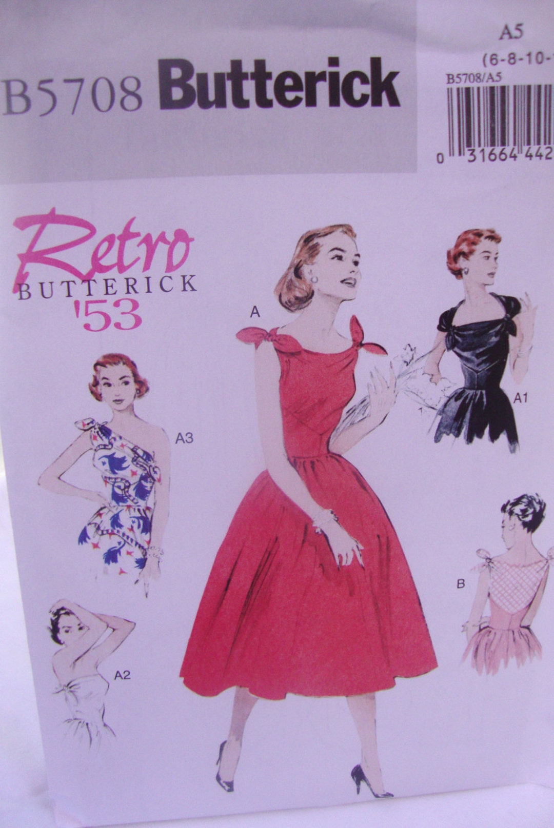 Patrón de vestido Butterick 5708 Retro '53 con 5 vistas, tamaños 6-14 ...