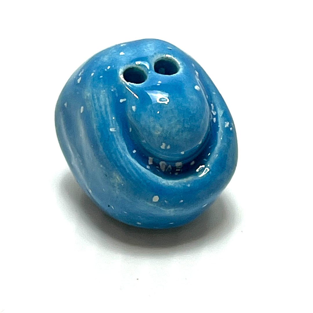 Handcrafted Blue Ceramic Smiling Face Figurine Miniature Turquoise Head ...