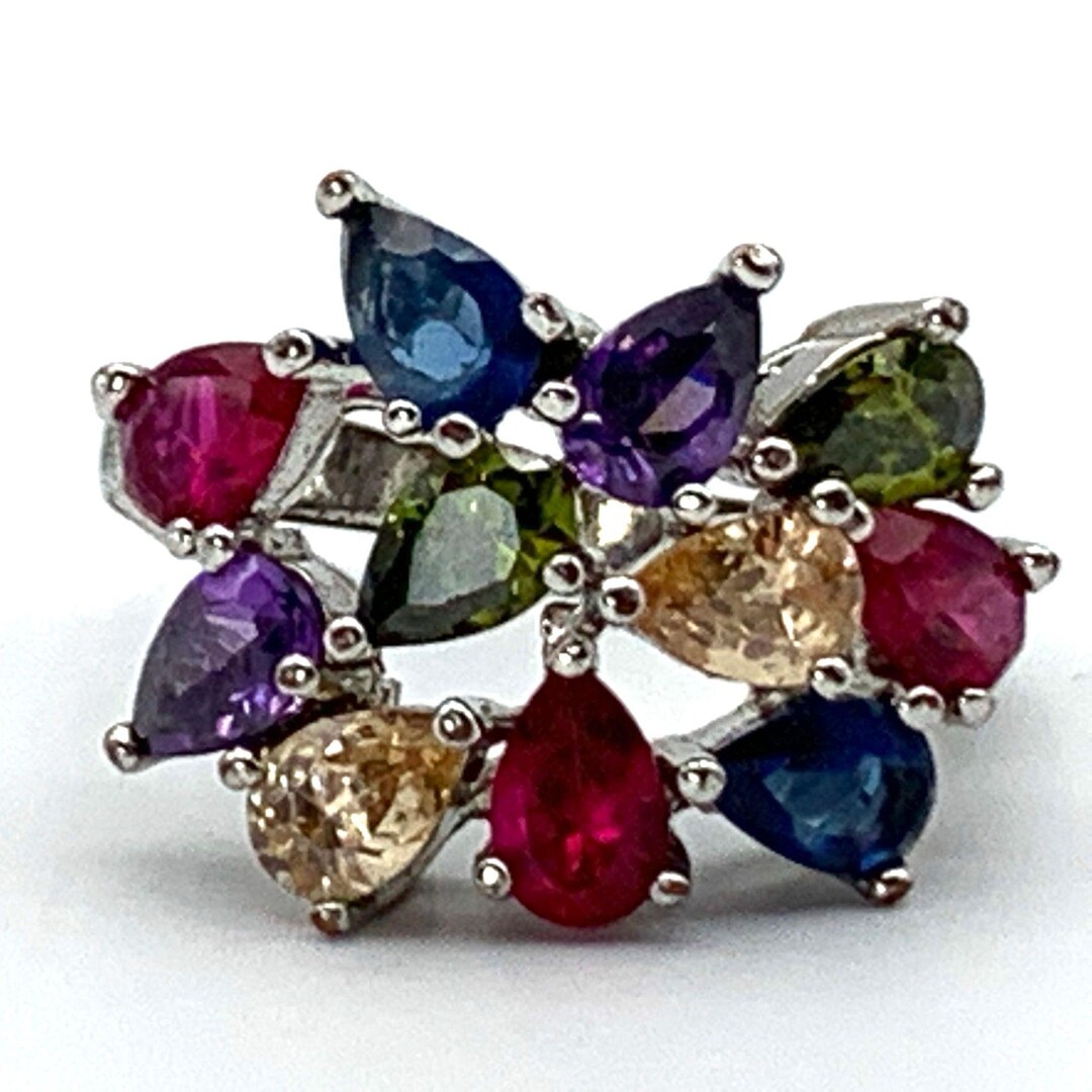 Colorful Cluster Ring, Teardrop Rainbow Statement Ring Red Blue Purple ...