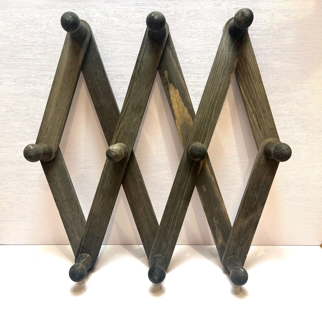 Brown Expandable Wooden Peg Coat Rack Vintage Wood 10 Pegs Accordion ...