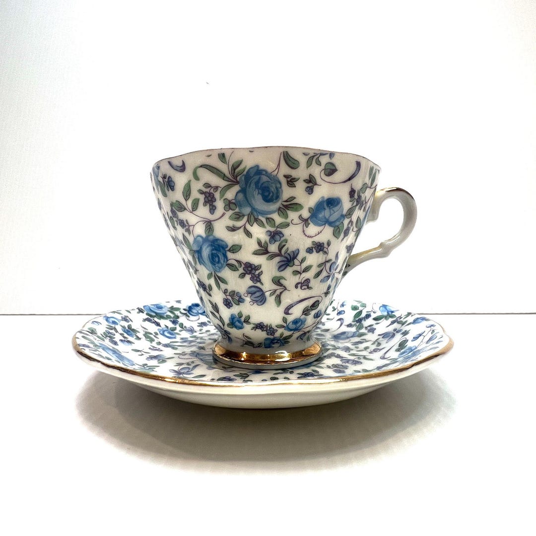 Vintage Lefton China Blue Rose Chintz Floral Bone China Teacup & Saucer ...