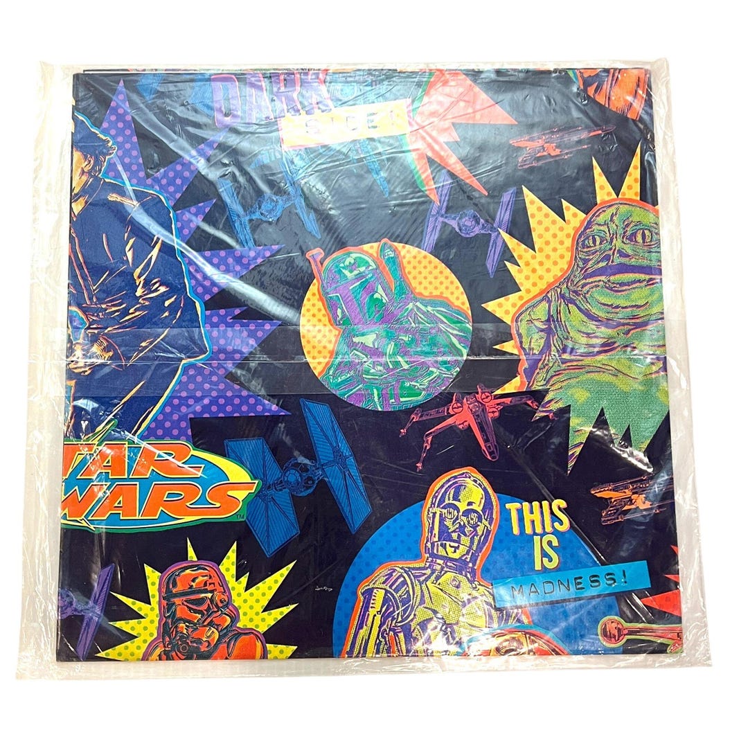 Star Wars Retro Gift Wrap Bright Neon Colors Luke Obi Wan R2-D2 Vintage ...