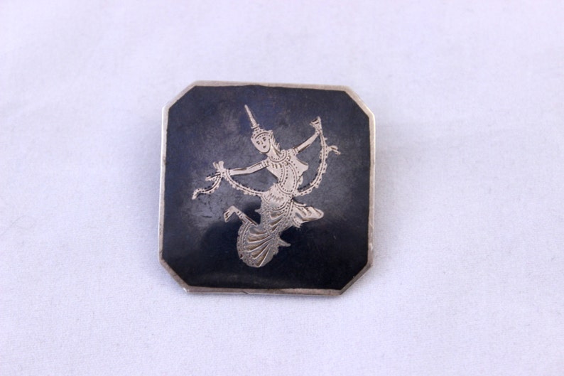 Siam Silver Brooch Square Siam Silver Brooch Niello Dancing - Etsy