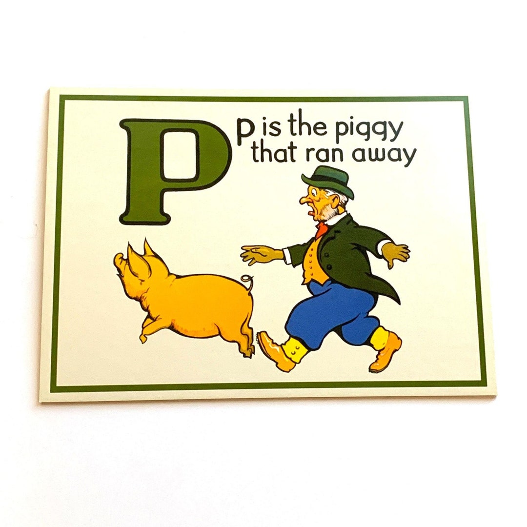 Letter P Pig Piggy Framable Nursery Art | Cavallini ABC Alphabet ...