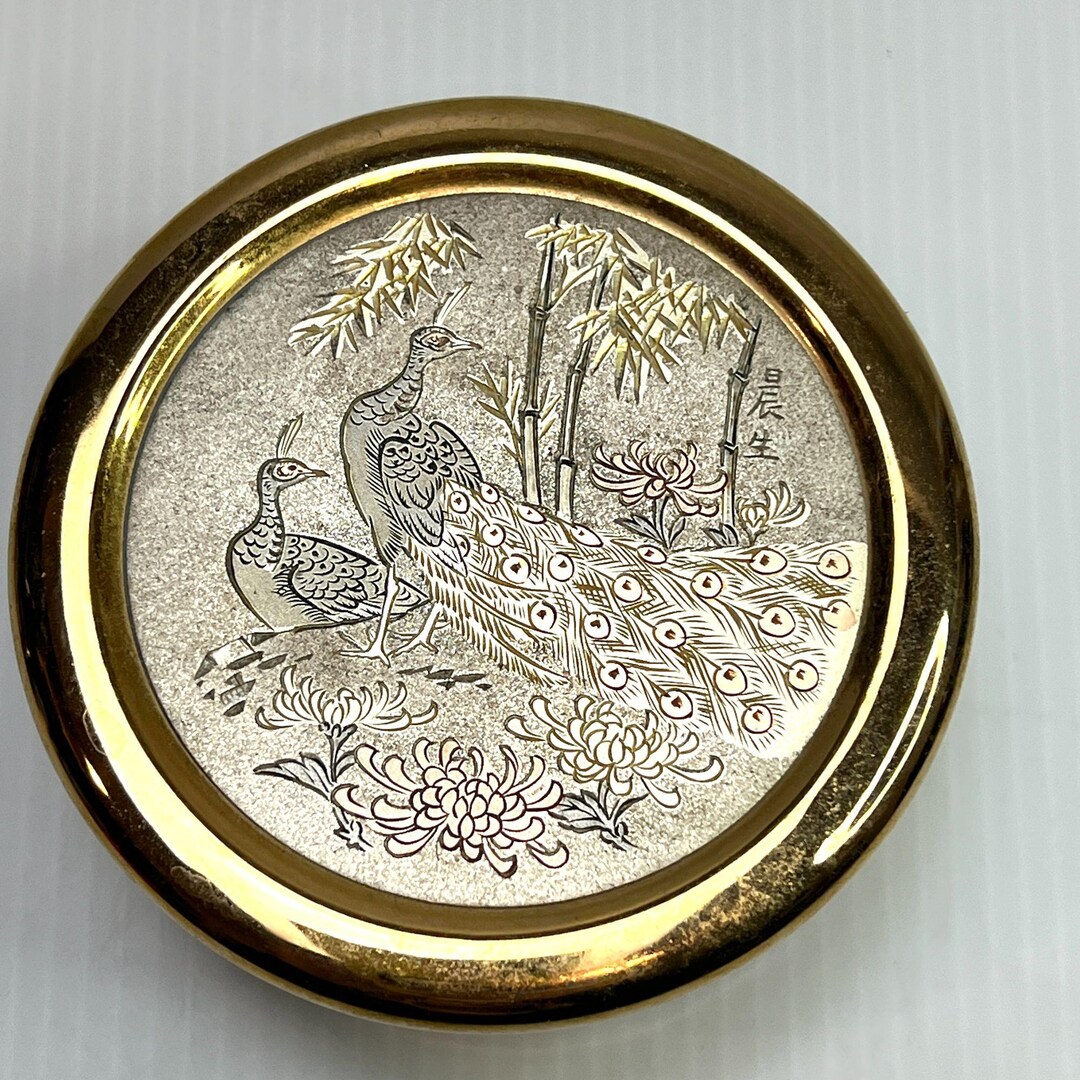 Chokin Gold & Silver Engraved Jewelry Trinket Box 24K Gold Trim From ...