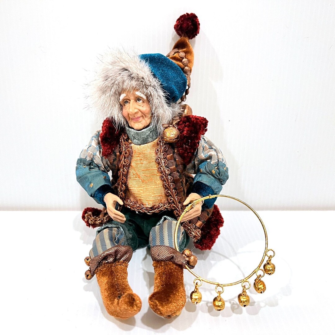 Shelf Sitter Edwardian Elf Pixie Jester Fairy Velvet Fur Brown Blue ...