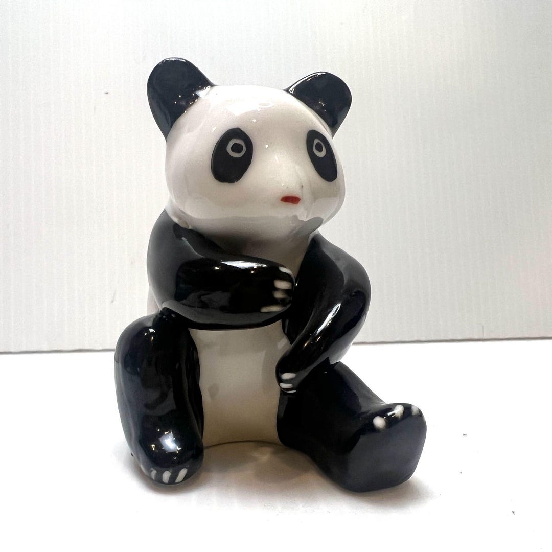 Panda Figurine Vintage Ceramic Seated Black White Panda Collectible - Etsy