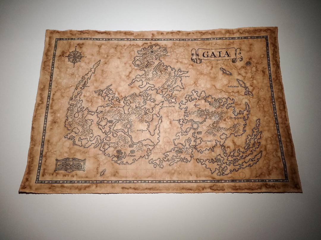 Map of Gaia From Final Fantasy 7, Aged by Hand, 11x17, 13x19, Roll up ...