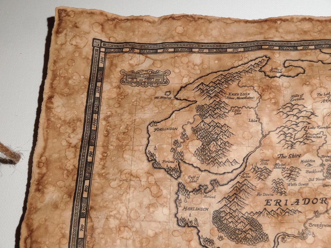 Map of Middle Earth, Aged by Hand, 11x17 or 13x19, Roll-up or Fold Up ...