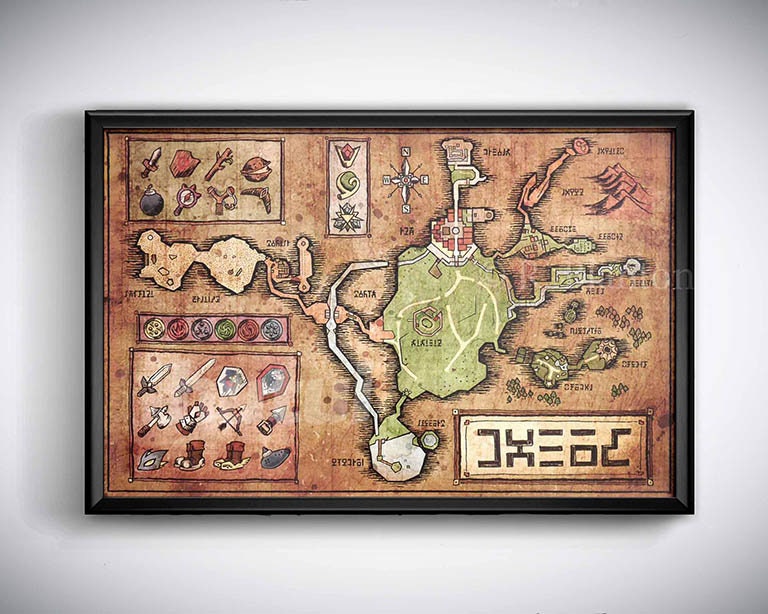 Map of Hyrule from Legend of Zelda, Ocarina of Time - English or Hylian ...