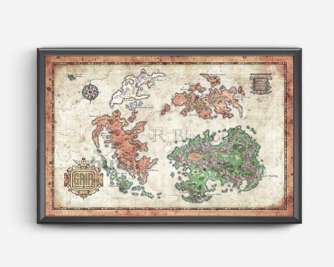 Map of Gaia From Final Fantasy IX - World Map - Final Fantasy 9 - 11x17 ...