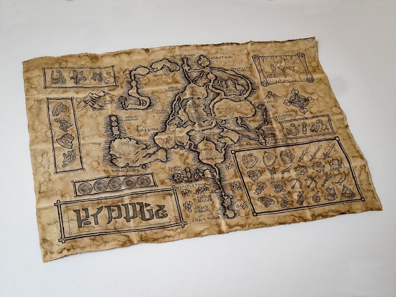 Aged Hyrule Map Print, Zelda Twilight Princess, English or Hylian - Etsy