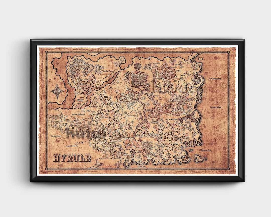 Hyrule Map Print, Legend of Zelda, Breath of the Wild, English or ...