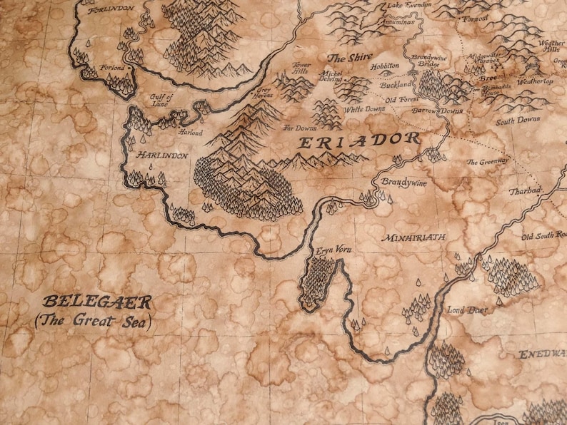 Map of Middle Earth, Aged by Hand, 11x17 or 13x19, Roll-up or Fold Up ...
